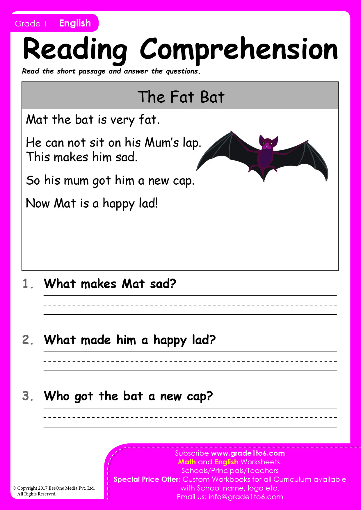 Comprehension Passages For Grade 1 Comprehension Passages For Grade 1