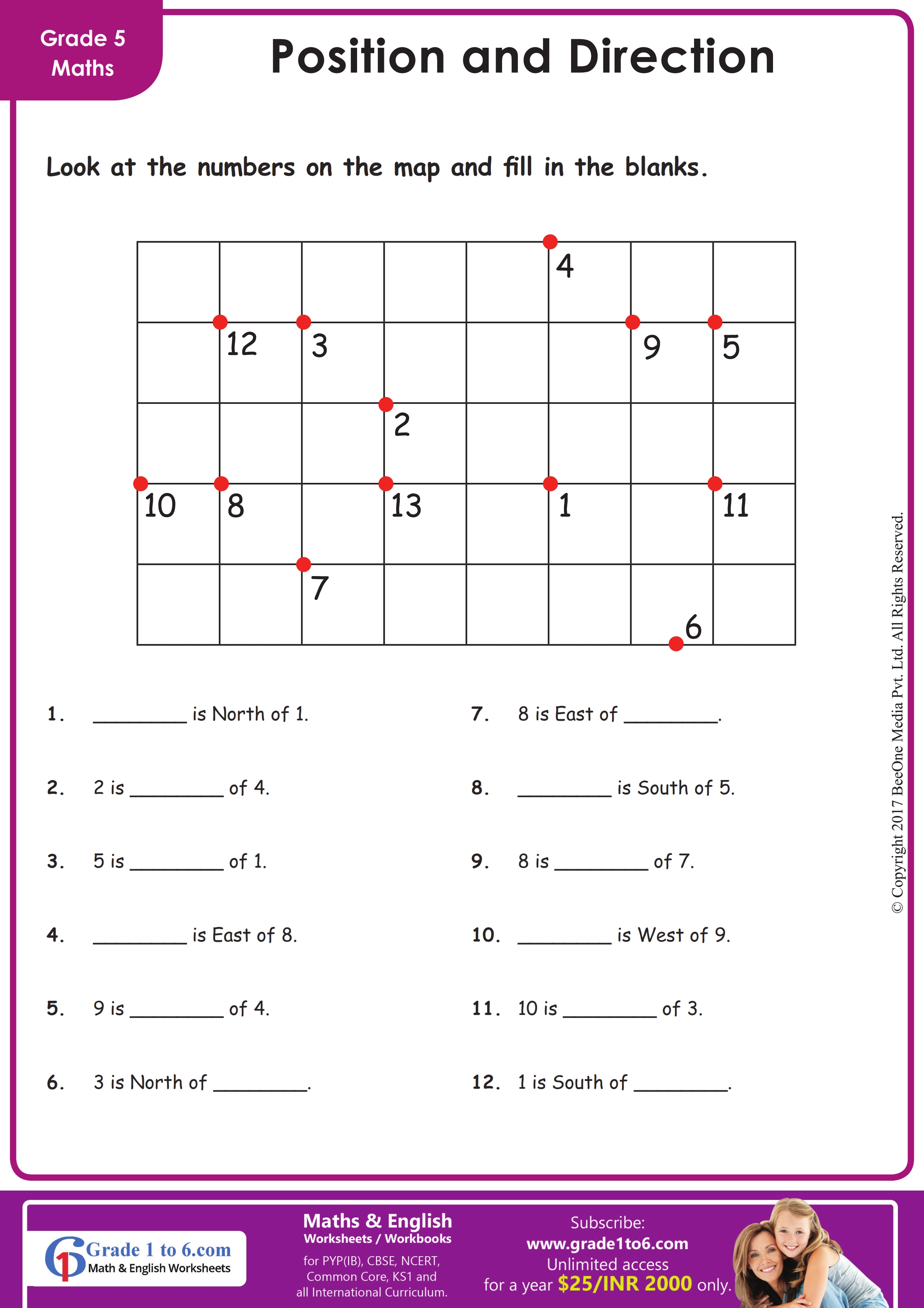 Grade 5 Position And Direction Worksheet