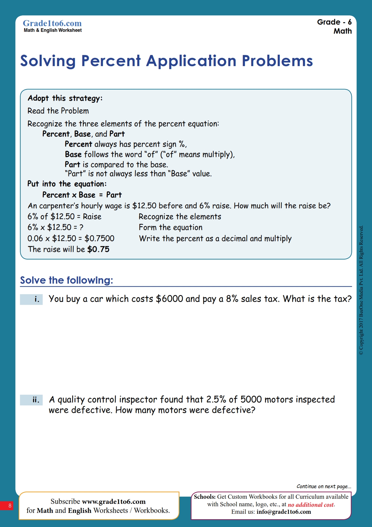 Percentage Word Problems Worksheet Grade1to6 Percentage Word Problems Worksheet Grade1to6