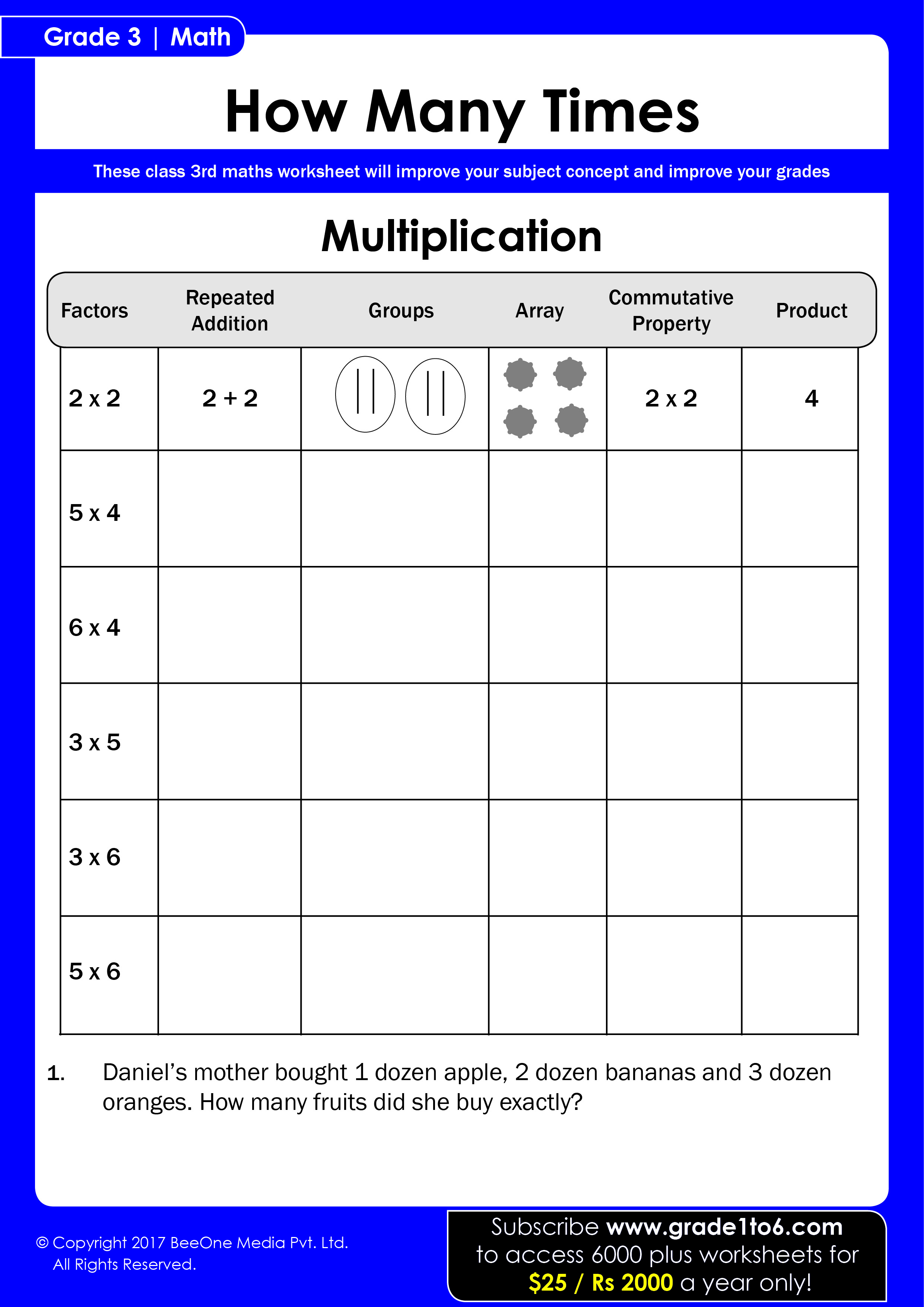NCERT Class 3 Multiplication Worksheet Grade1to6 NCERT Class 3 Multiplication Worksheet Grade1to6