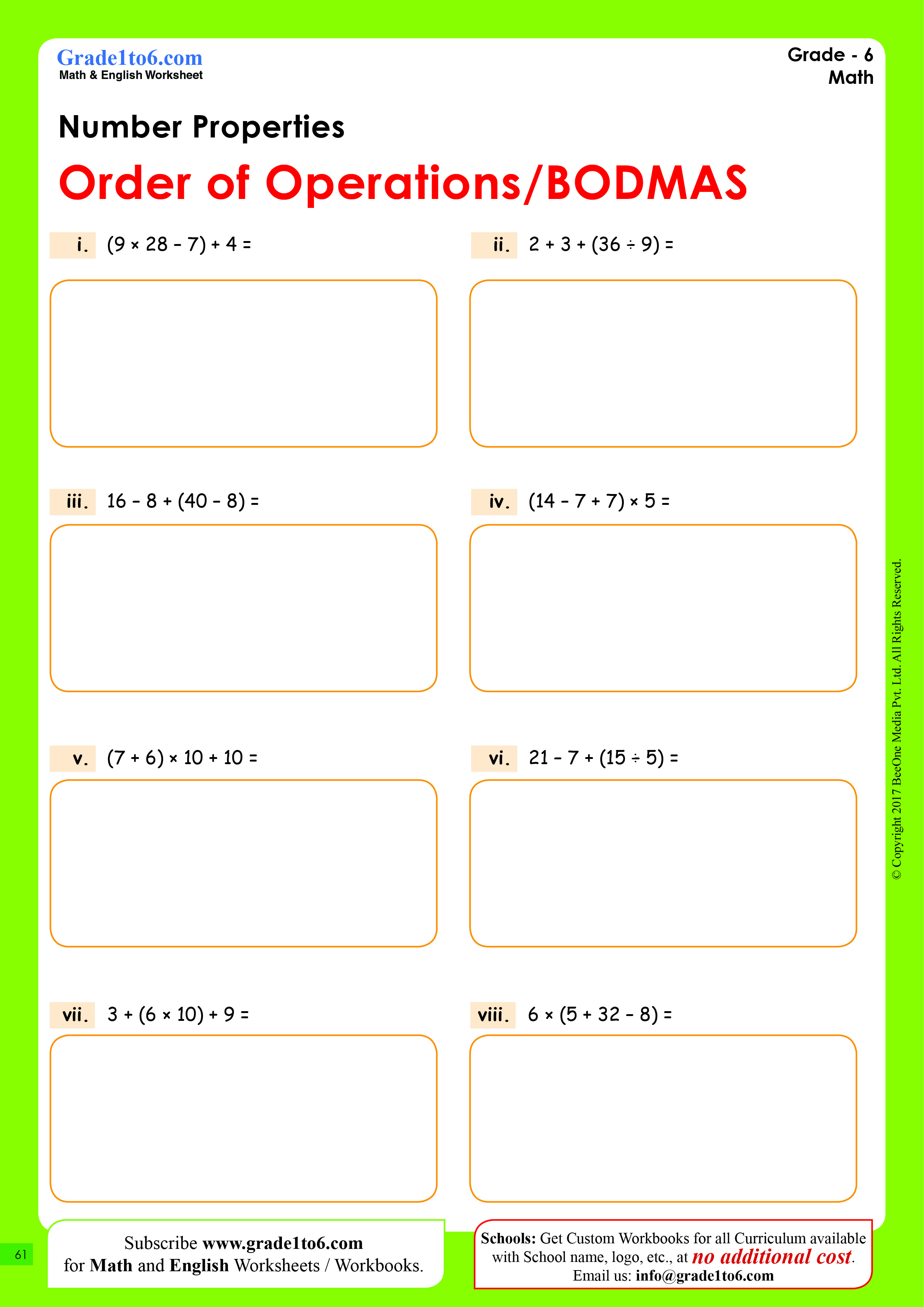Order Of Operations BODMAS Worksheets Grade1to6 Order Of Operations BODMAS Worksheets Grade1to6