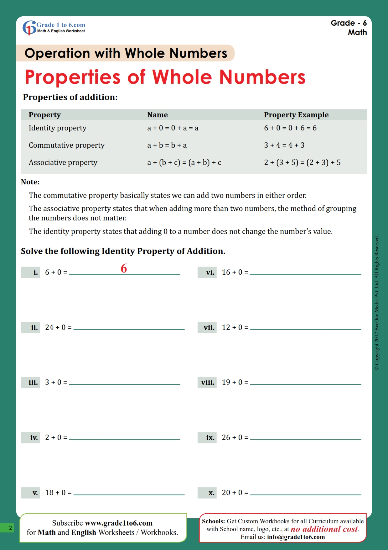 Identity Property Of Addition Worksheet