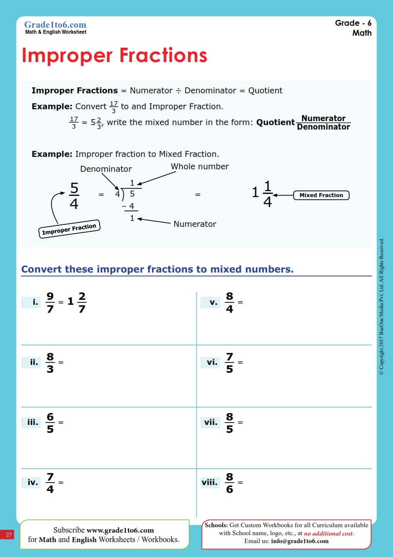 Improper Fraction To Mixed Number Worksheet