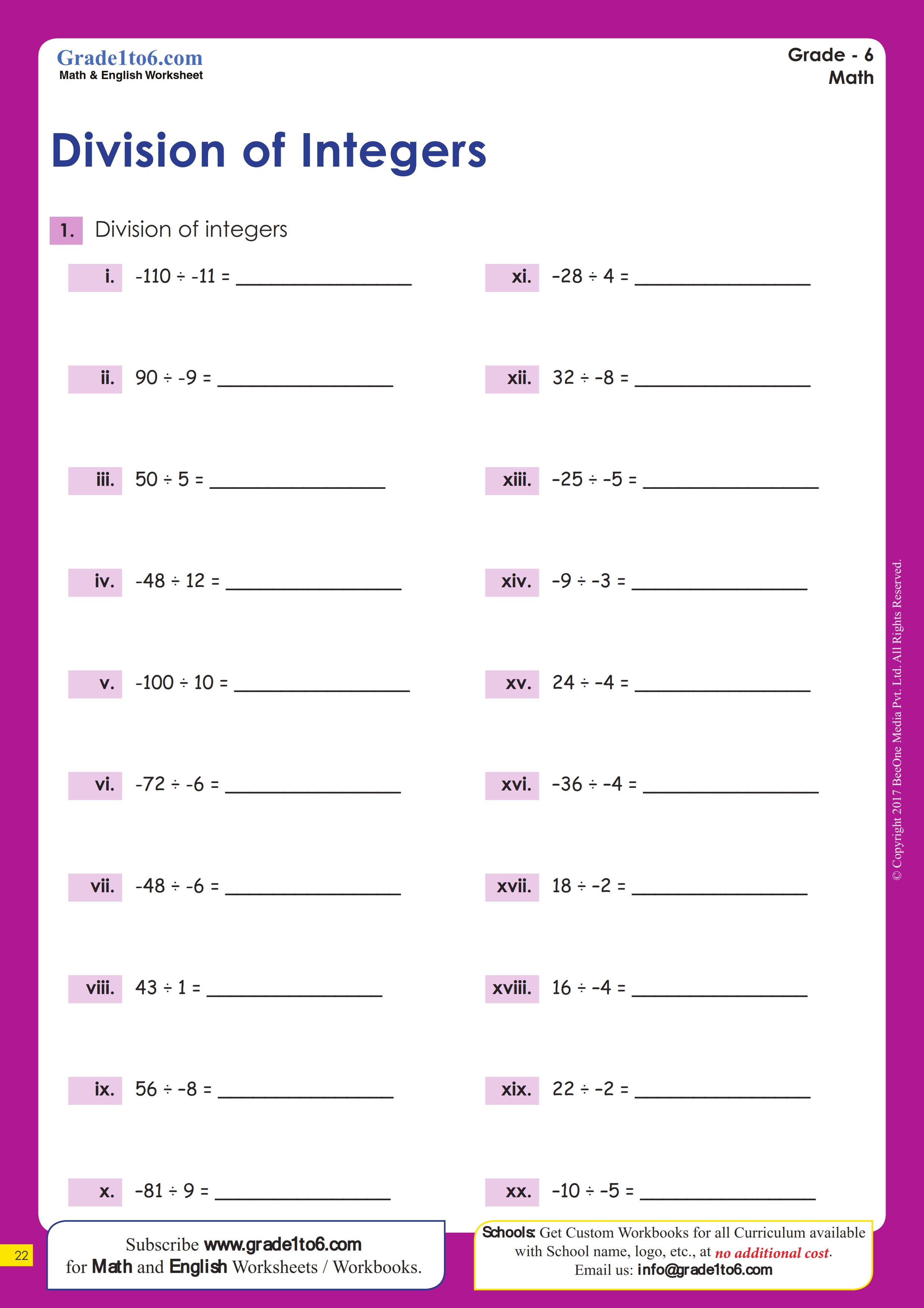 Dividing Integers Word Problems