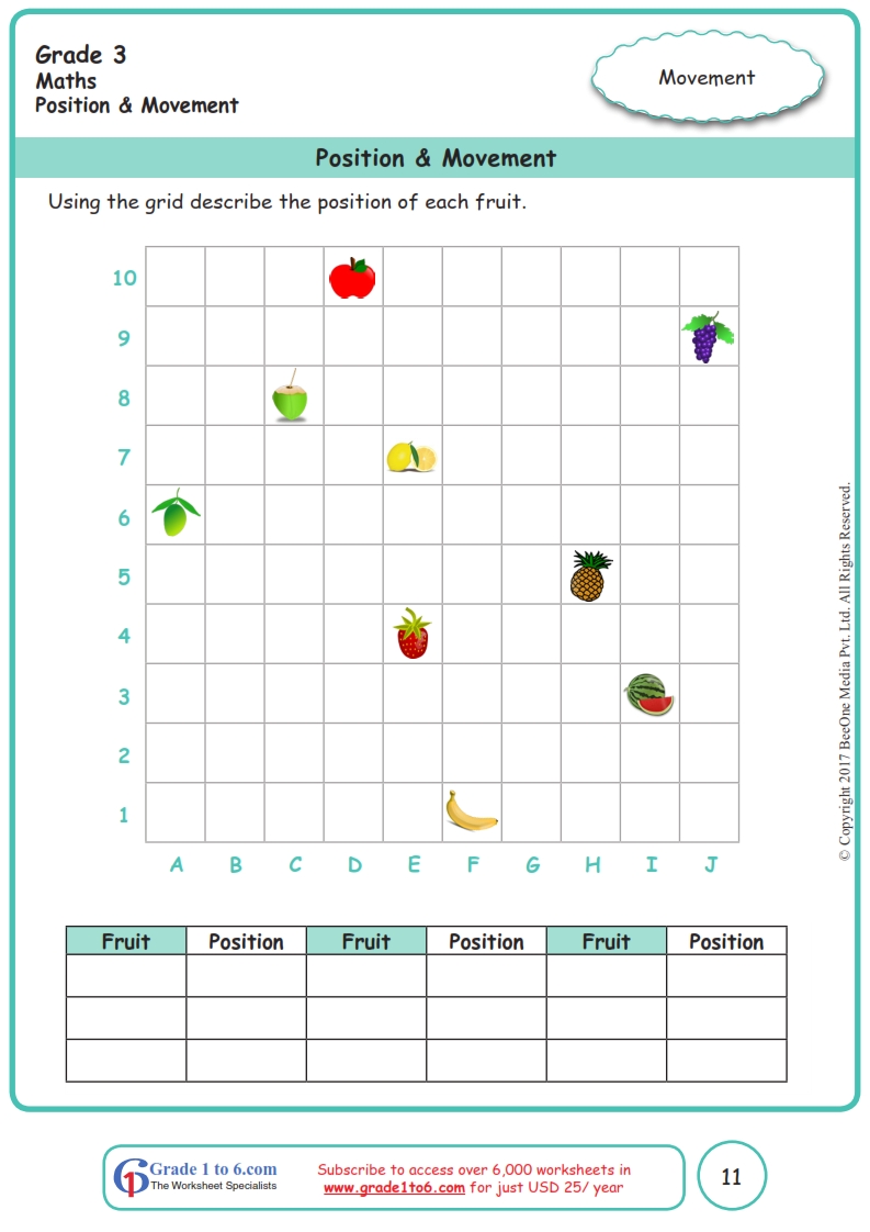 Position Movement Worksheets www grade1to6