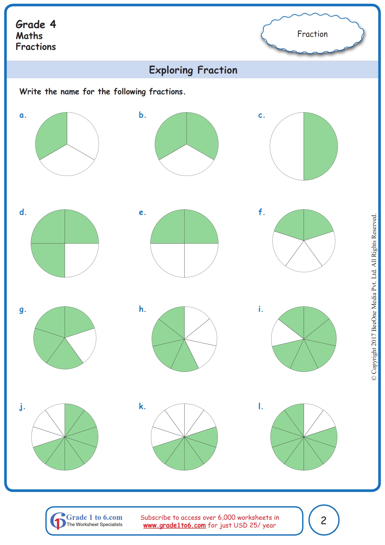 Naming Fractions Worksheets www grade1to6 Naming Fractions Worksheets www grade1to6