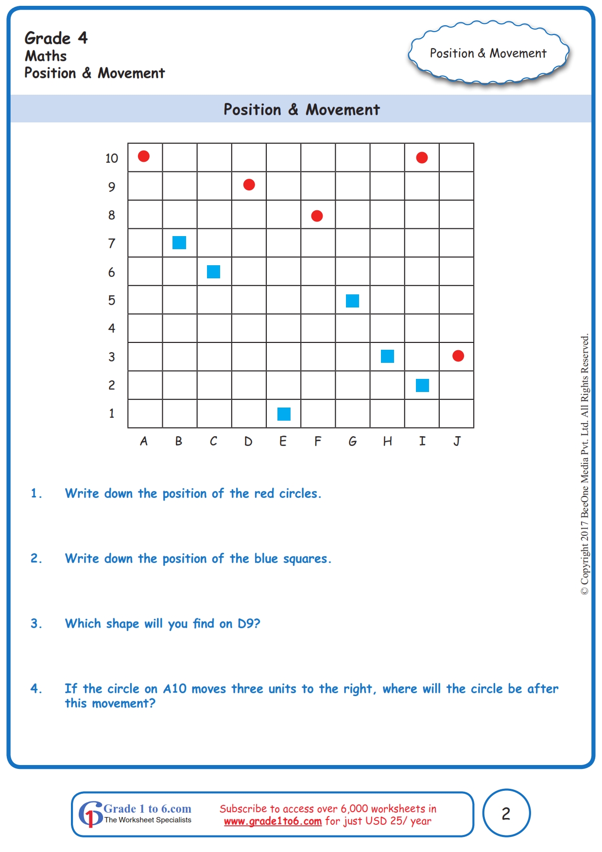 Grade 4 Position & Movement Worksheets|www.grade1to6.com