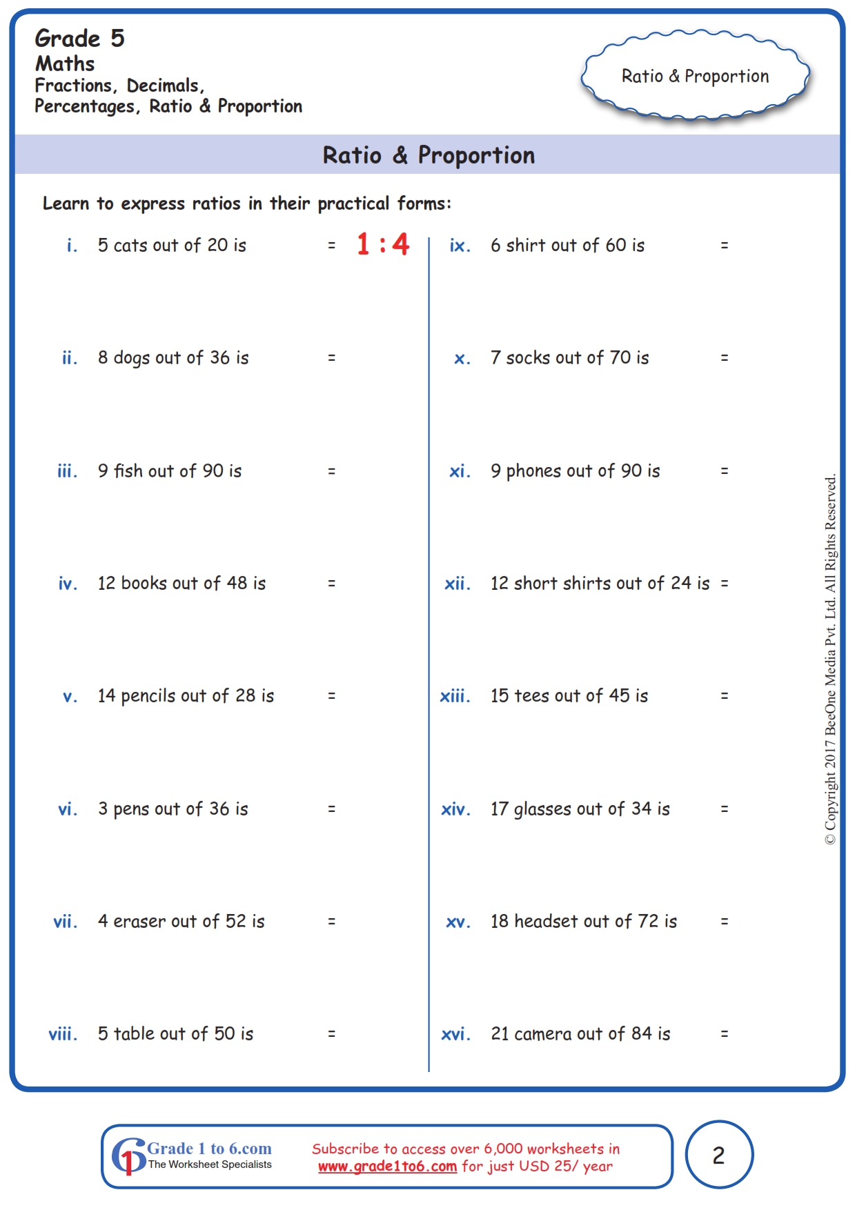 Ratio Worksheets Grade 6