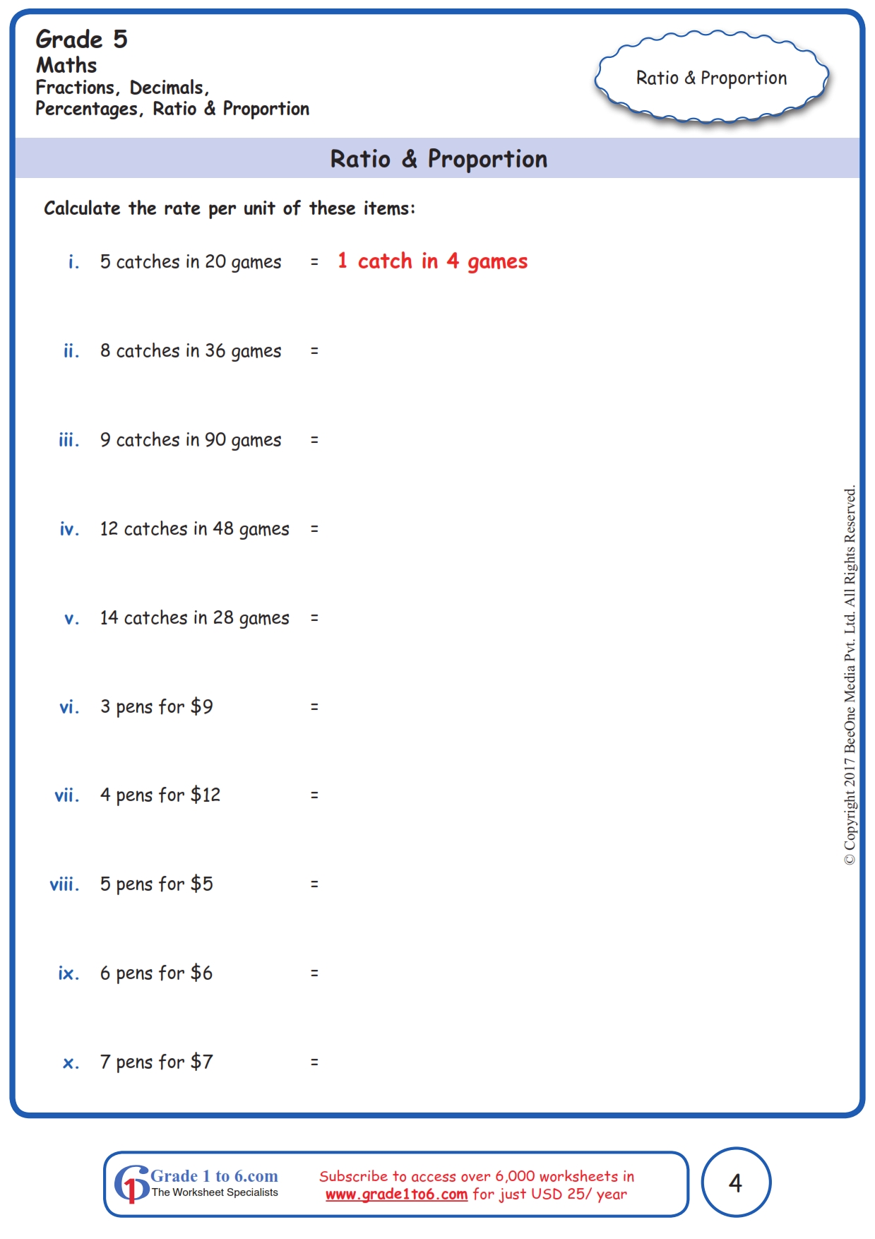 Ratios Rates Unit Rates Worksheet www grade1to6 Ratios Rates Unit Rates Worksheet www grade1to6