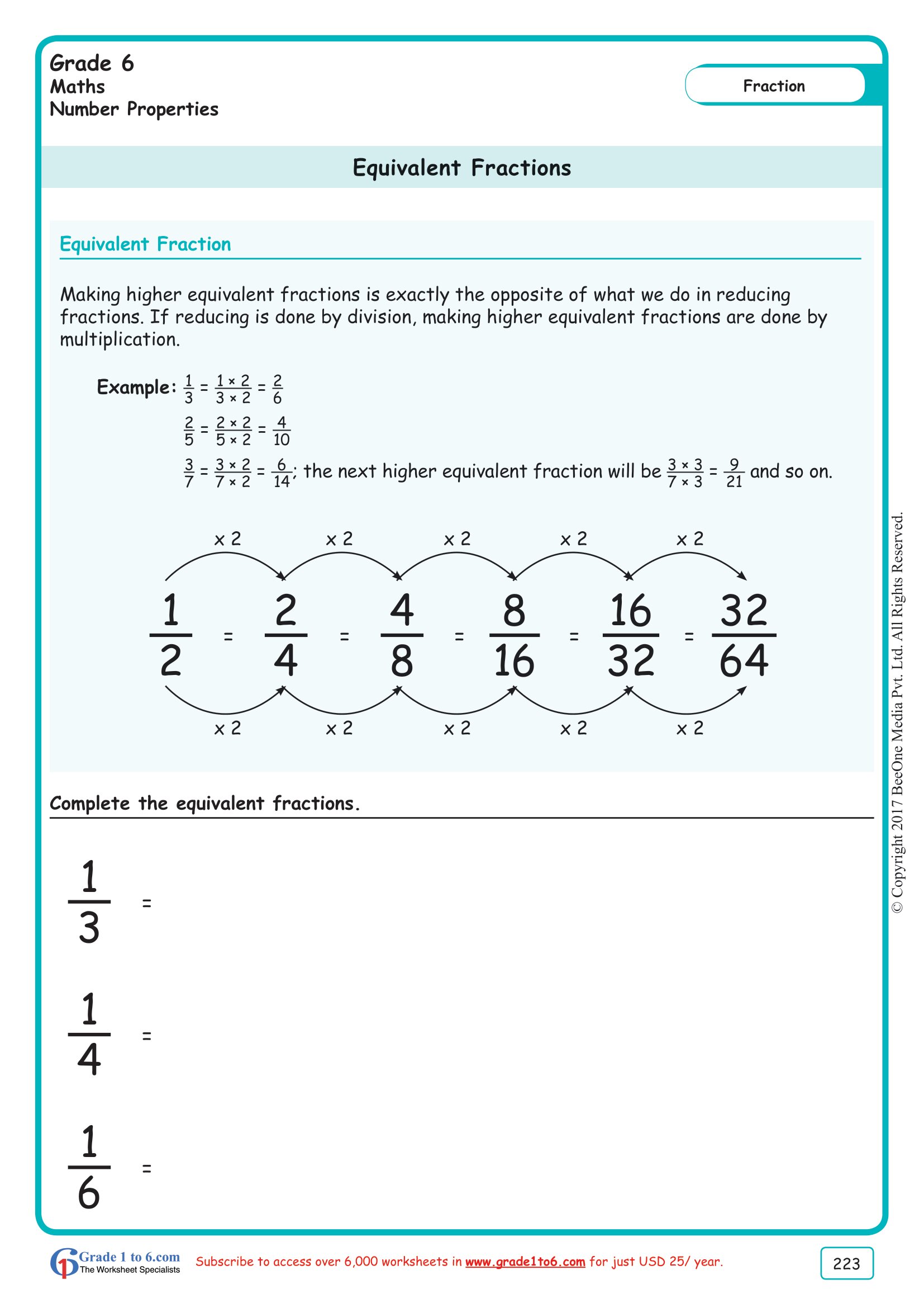 Grade 6 Math Worksheet Fractions Equivalent Fractions Grade 6 6th Grade 6 Math Worksheet Fractions Equivalent Fractions Grade 6 6th