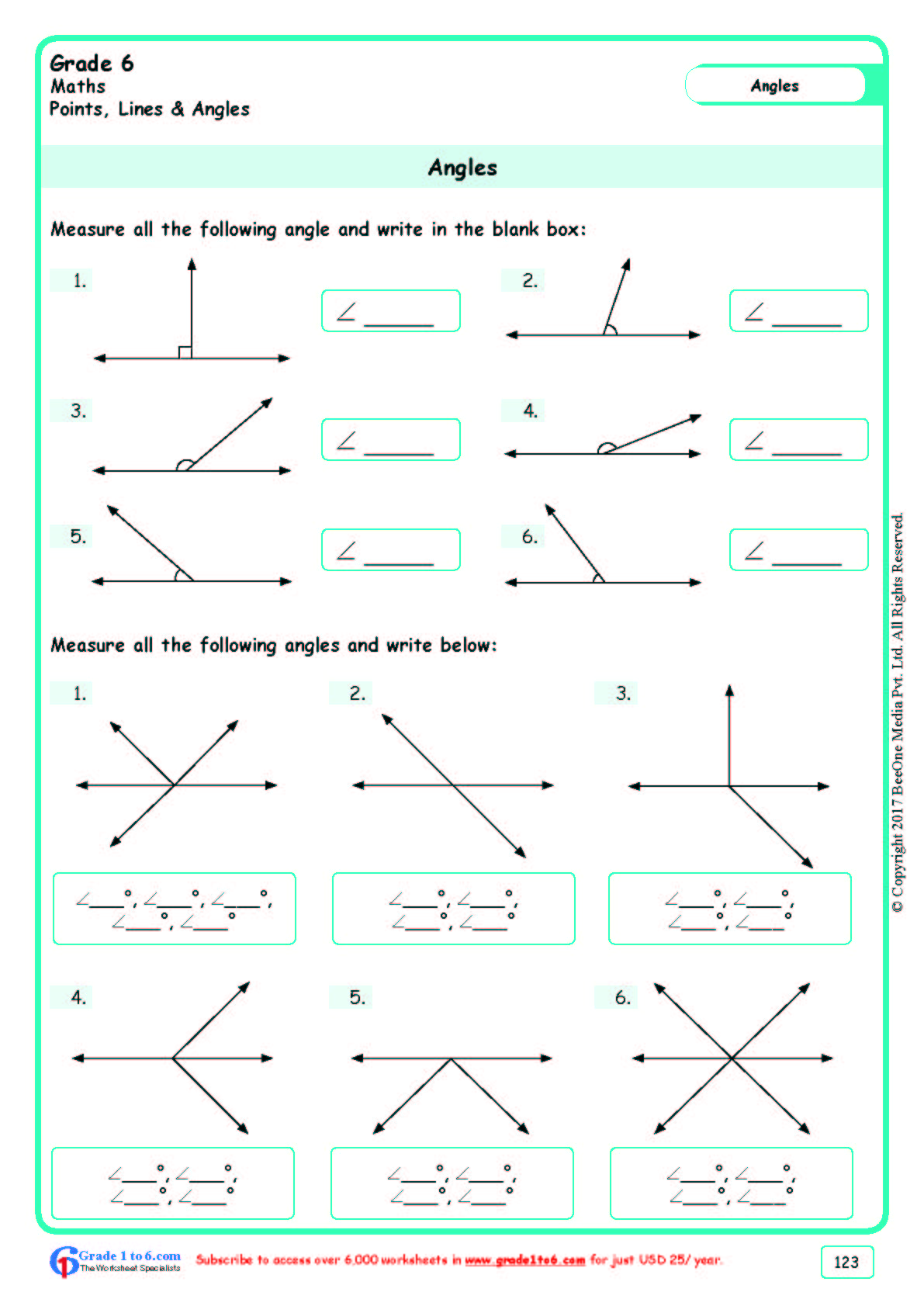Measuring Angles Worksheets Geometry www grade1to6 Measuring Angles Worksheets Geometry www grade1to6